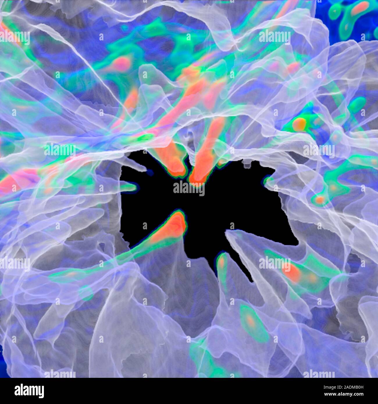 Early star formation, image 2 of 3. Supercomputer simulation of the ...