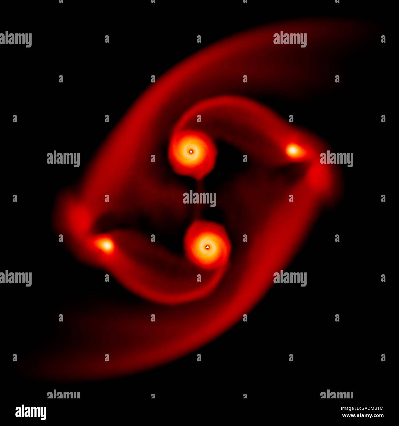 Multiple star formation. Image 6 of 6. Supercomputer simulation of four ...
