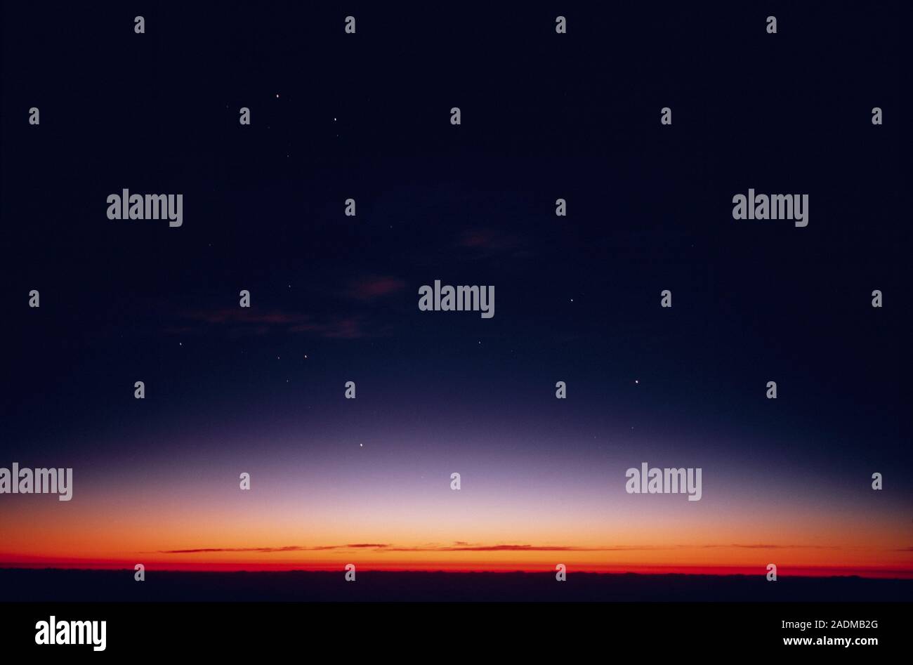 Stars and the afterglow of sunset, photographed from an altitude of ...