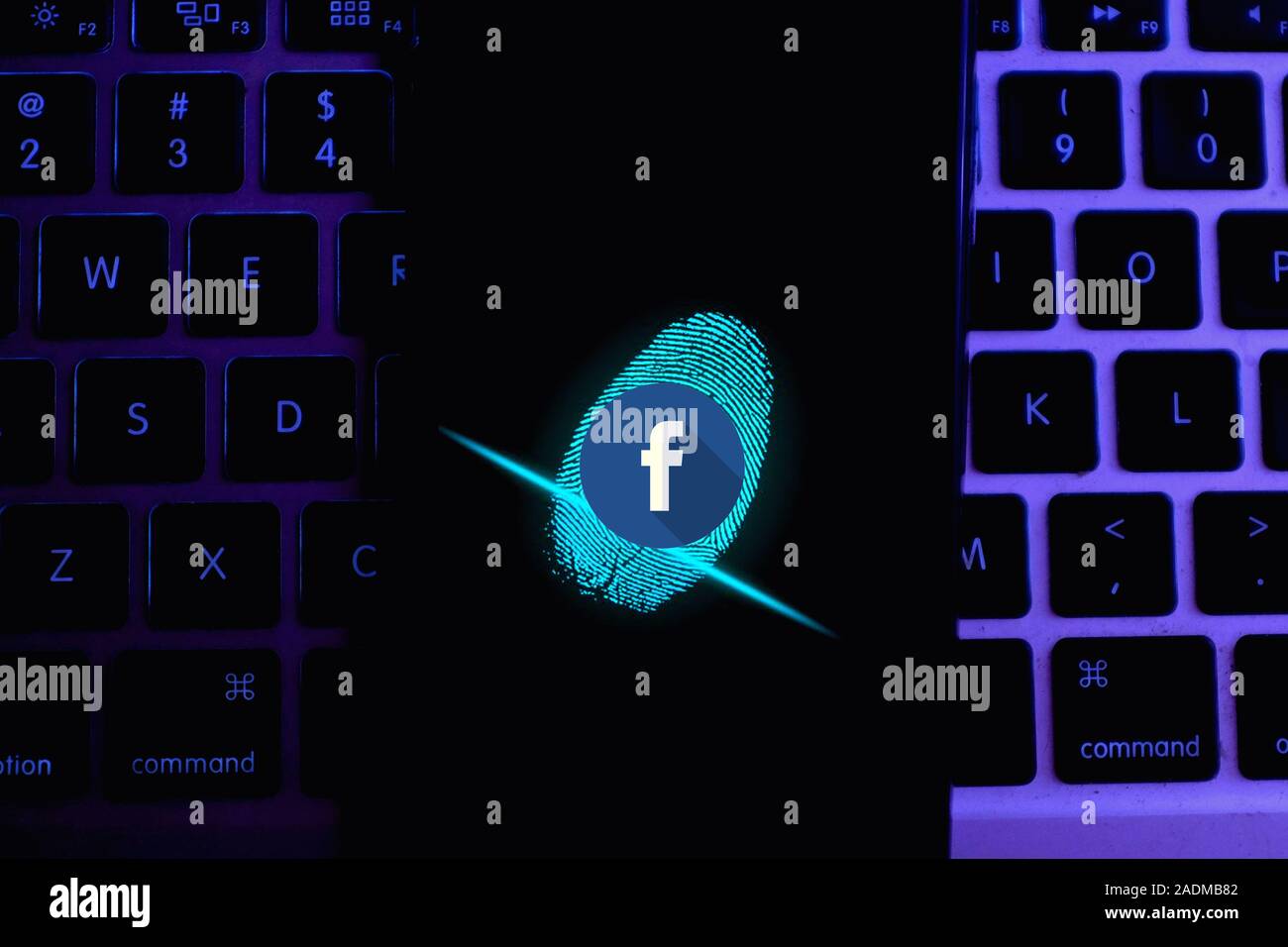 Illustration of security footprint and smart phone with FACEBOOK logo ...