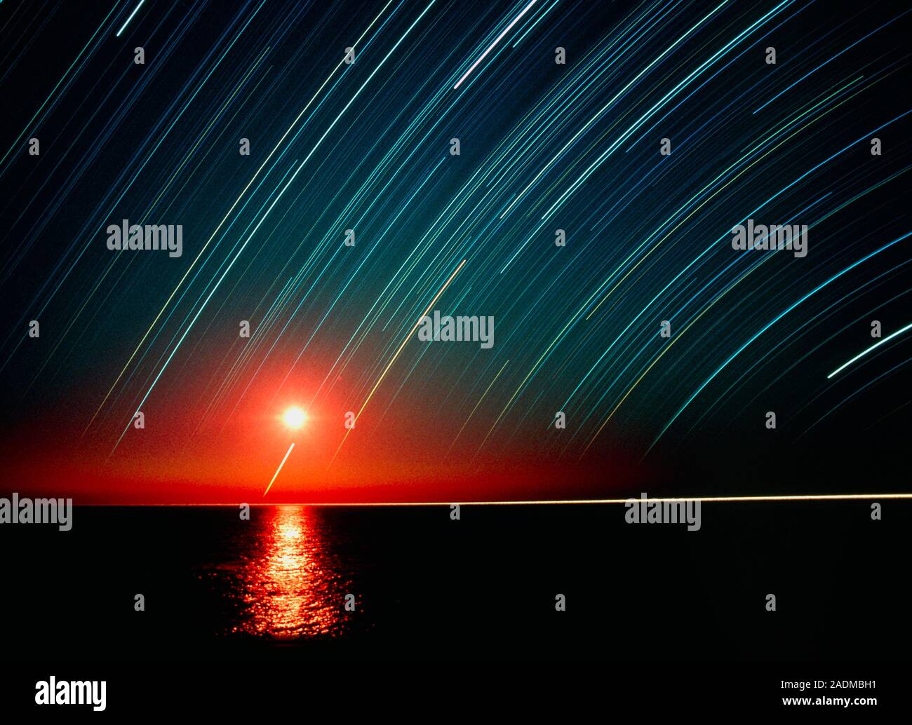 Long exposure showing star trails and the sunrise. It was taken in Baja ...