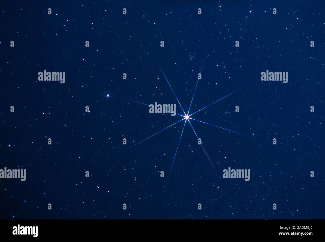 Dog Star. Optical image with star filter of the Dog Star, Sirius, in ...