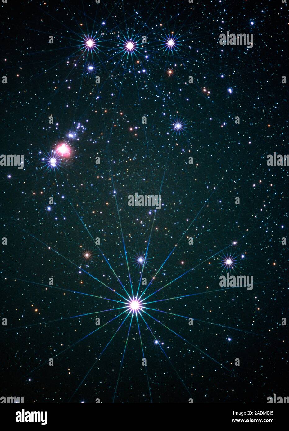 Rigel star in Orion. Optical image of the lower half of the ...