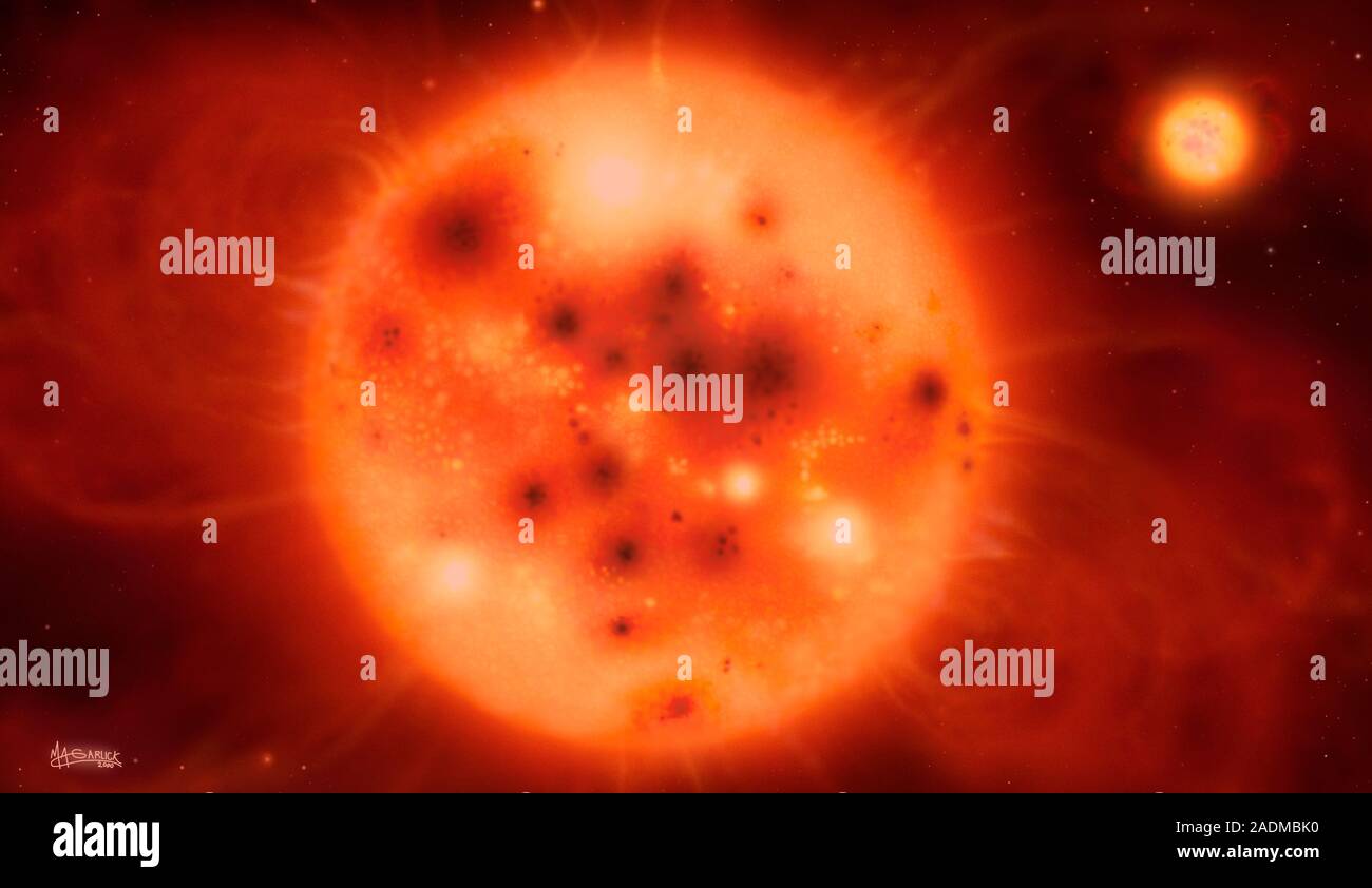 Variable binary stars. Illustration depicting an RS Canum Venaticorum ...