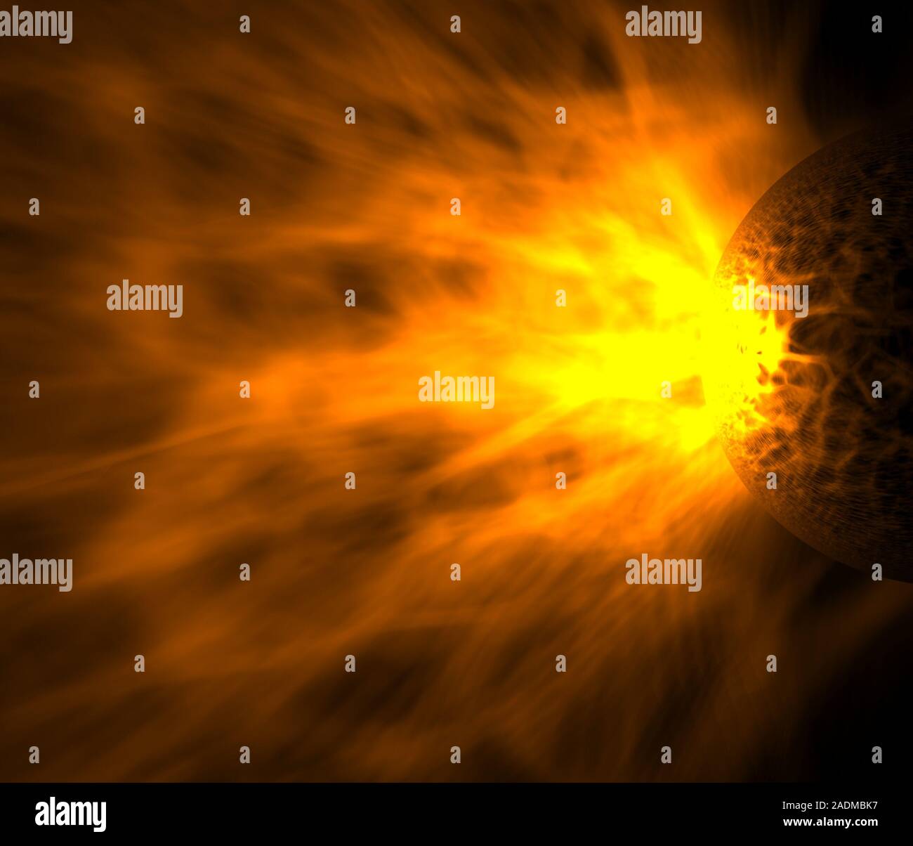 Stellar flare. Computer artwork of a large flare erupting from the ...