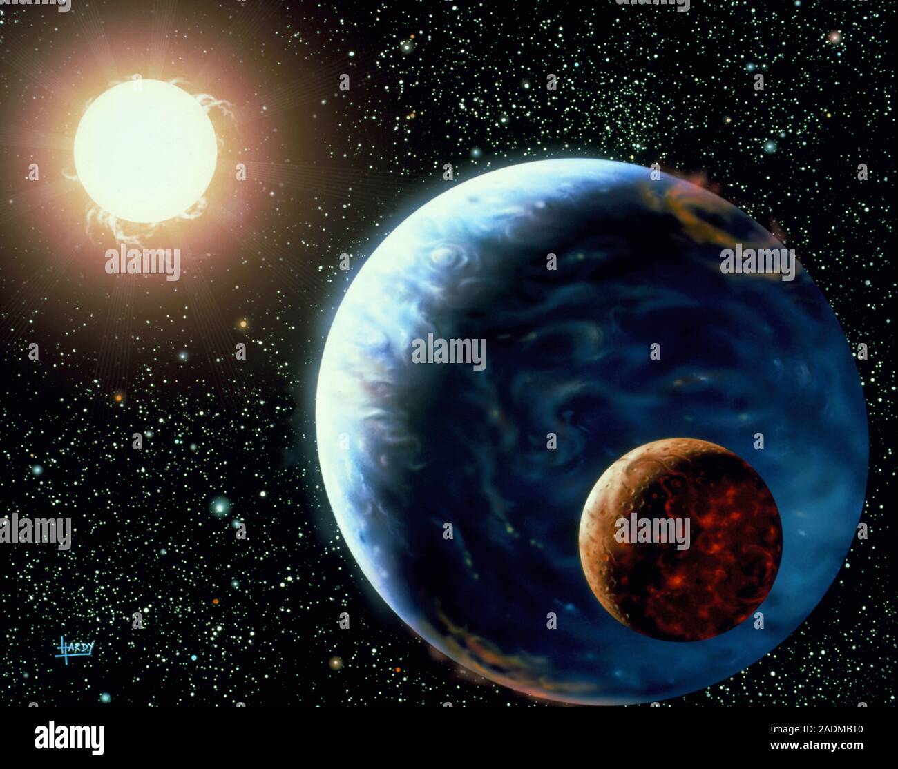 Tau Bootis planet. Artwork of an extrasolar planet orbiting the star ...
