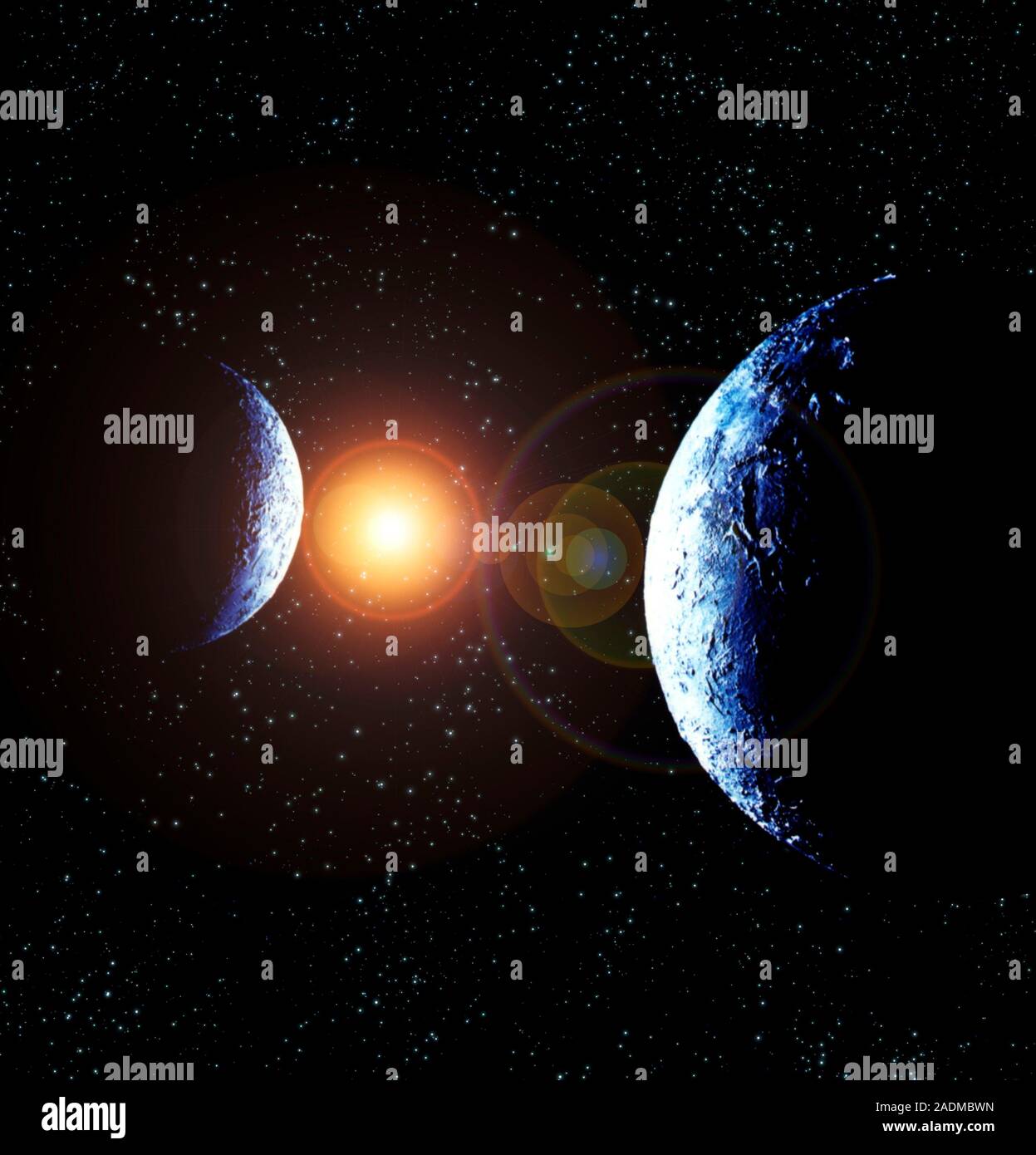 Double planet system of two similar-sized planets orbiting each other ...