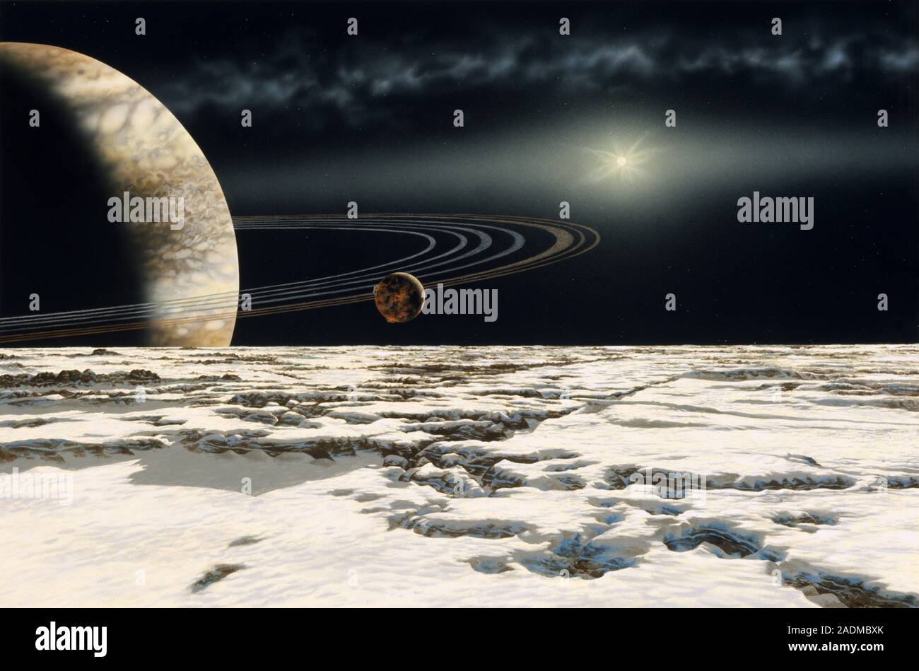 Alien planet. Artwork of the ringed alien planet Epsilon Eridani b ...