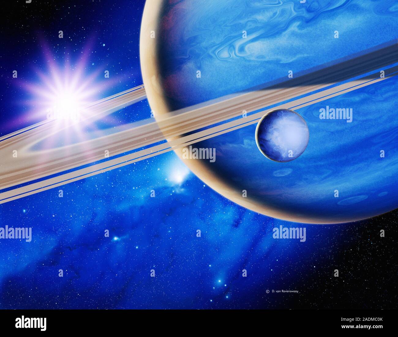 Alien planet. Artwork of an extrasolar ringed gas giant planet, one of ...