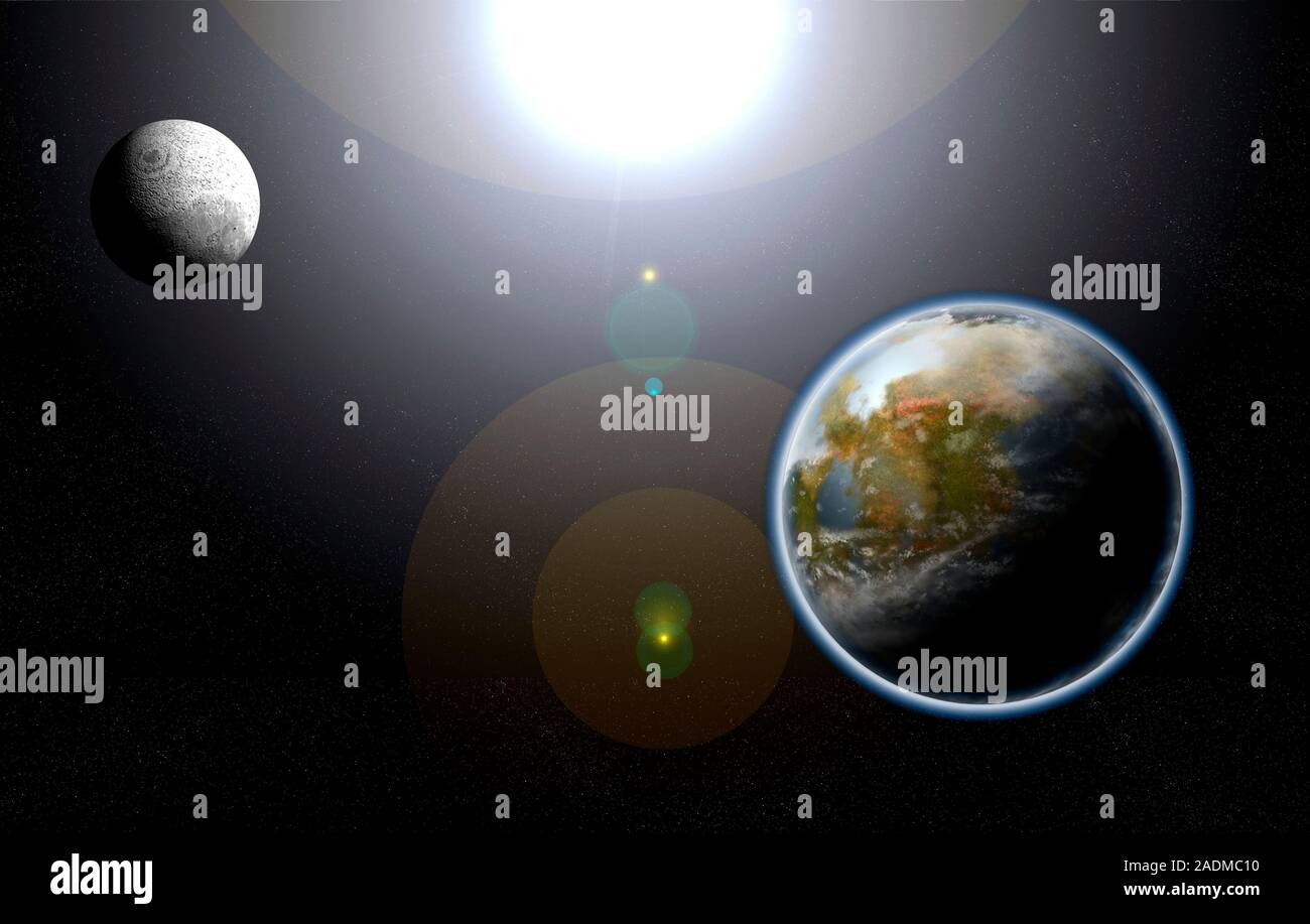 Habitable alien planet. Computer artwork of land and oceans on an Earth ...