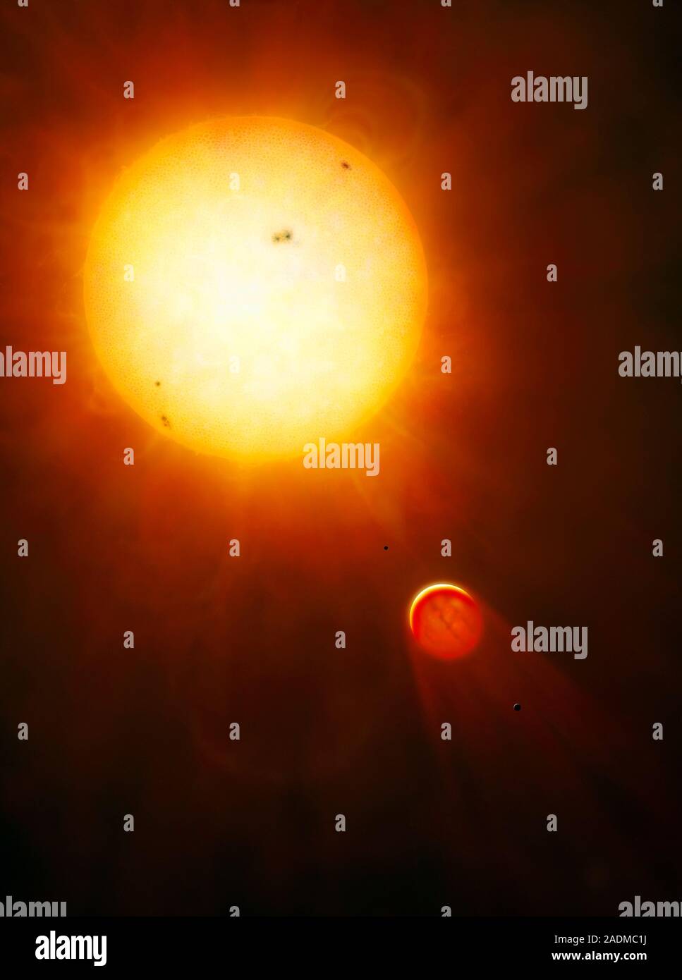 Alien planet. Artwork of the alien planet HD 209458b with its parent ...