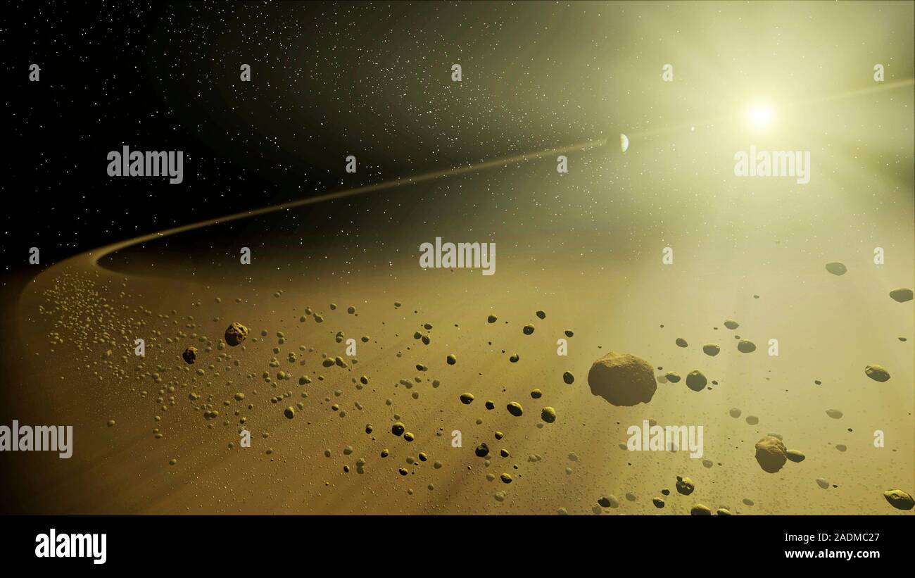 Dust disc in an alien solar system, artwork. The disc contains millions ...