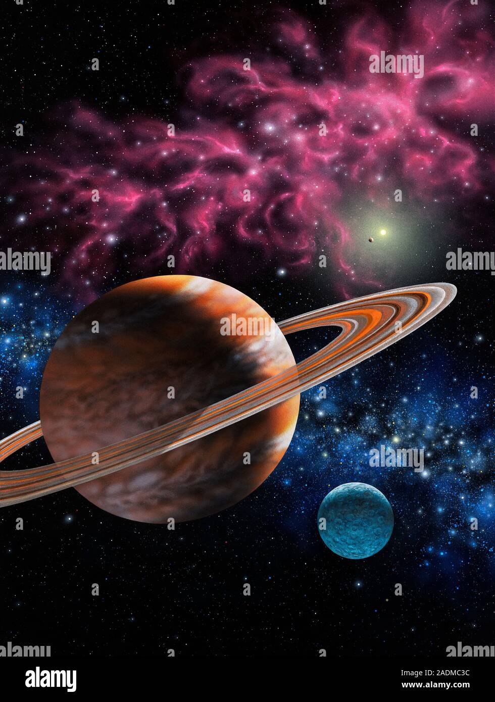 Extrasolar planet. Artwork of am extrasolar gas giant planet and moon ...