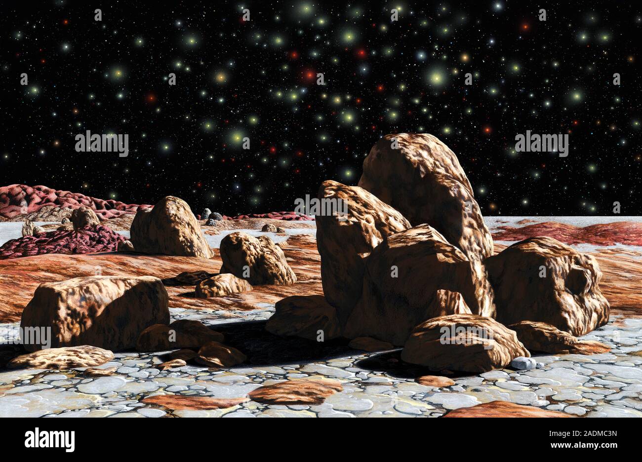 Extrasolar planet. Artwork of a hypothetical extrasolar planet surface ...