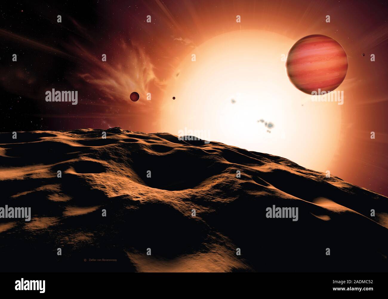 Alien planet and its sun. Artwork of the planet HD 209458 b with its ...