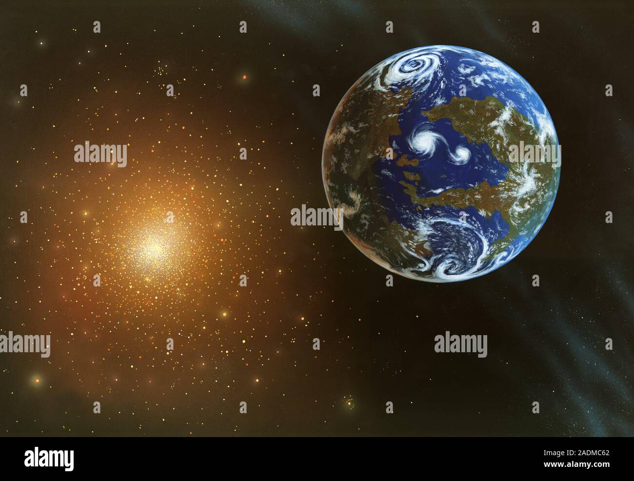 Habitable alien planet, artwork. This Earth-like planet is located near ...