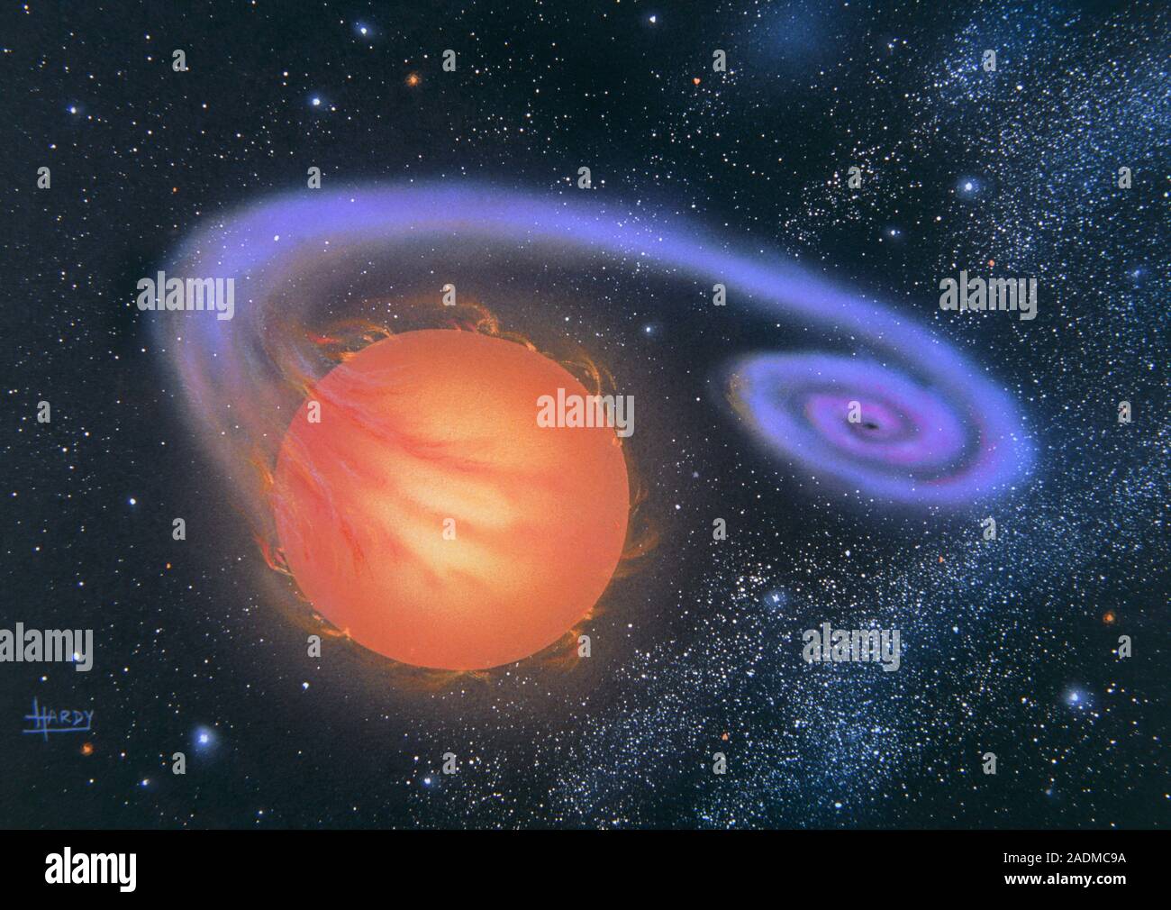 Binary star system. Artwork showing a binary star system formed by a ...