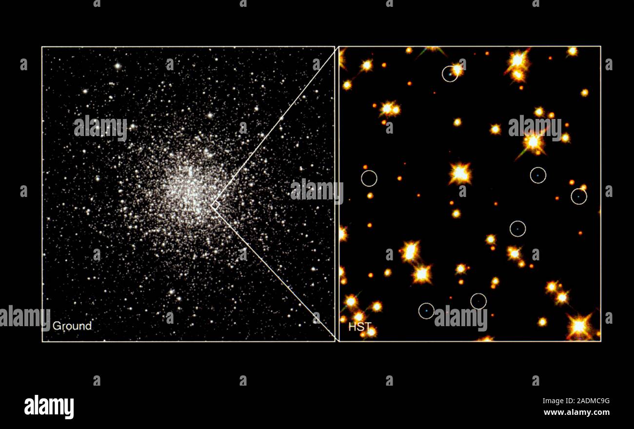 White dwarf stars. Comparison between ground-based (left) and Hubble Space Telescope images of ...