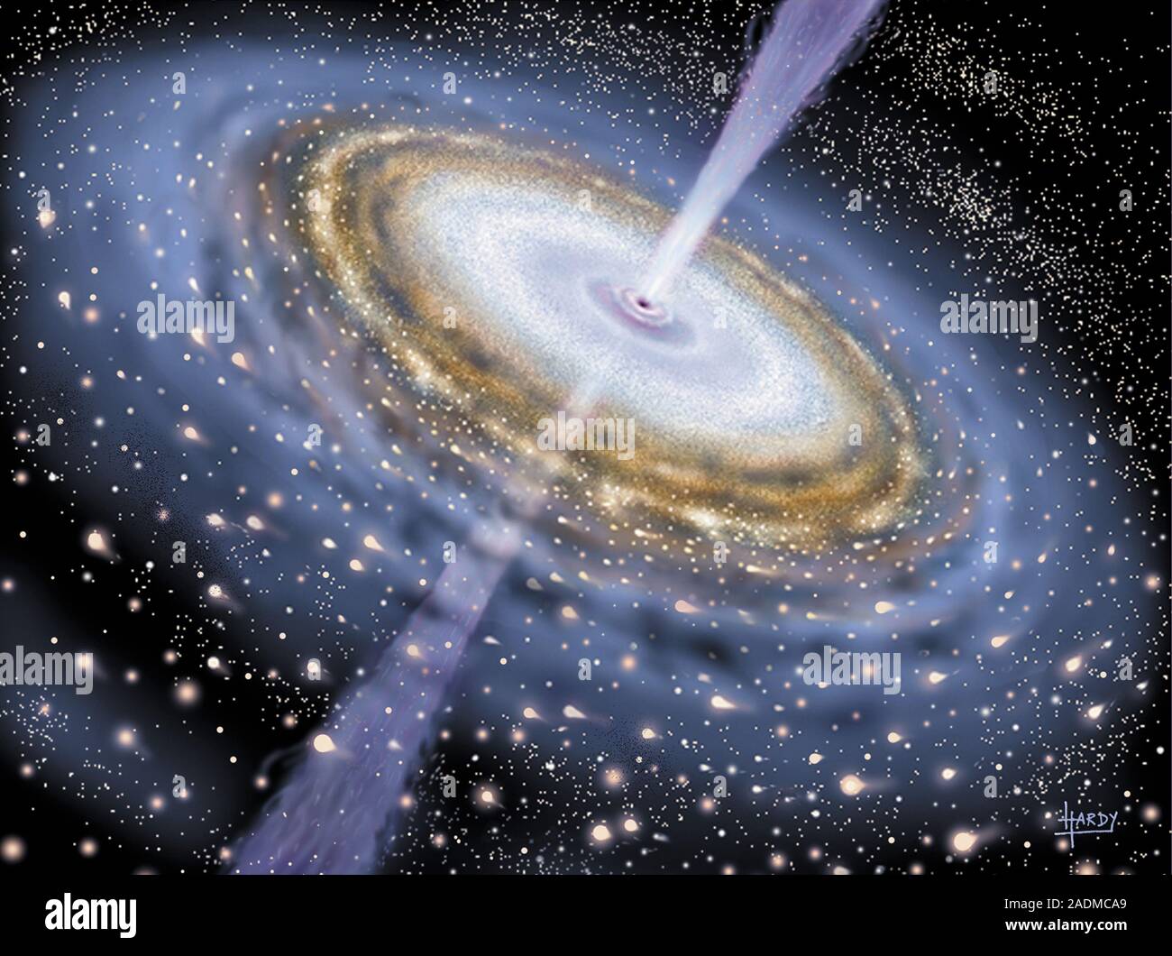 Black hole. Illustration of a black hole showing its accretion disc and ...
