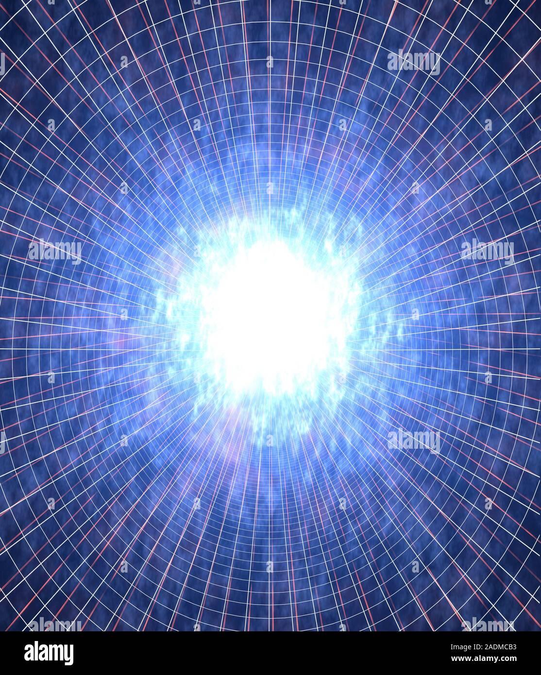 White hole. Conceptual computer artwork of a white hole and grid lines ...