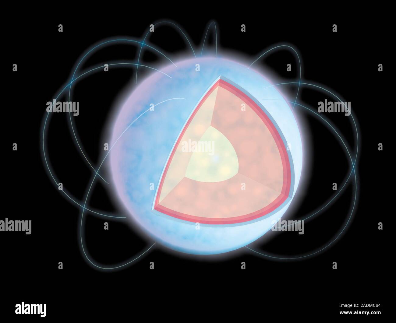 Neutron star. Cutaway artwork of the internal structure of a neutron ...