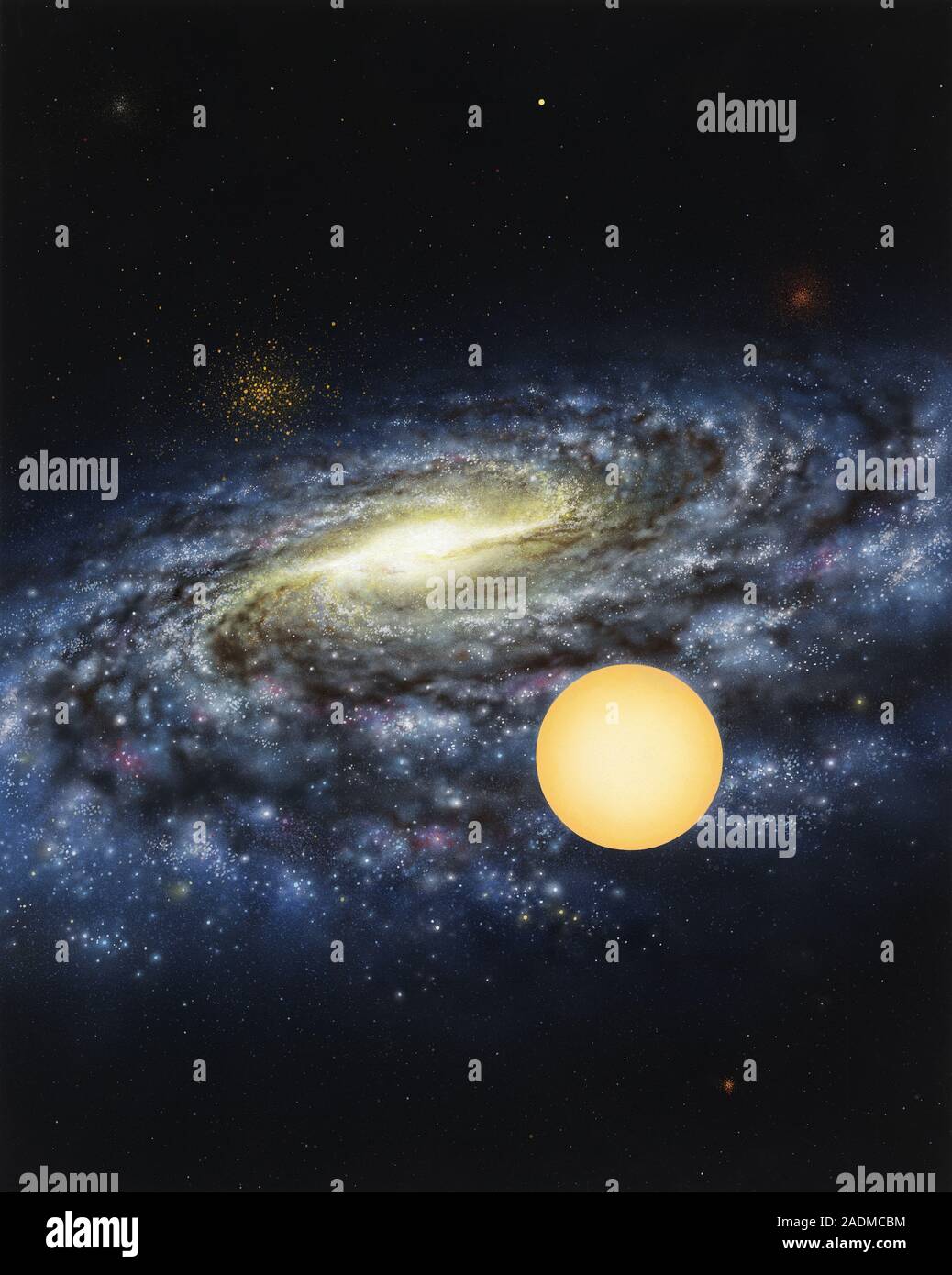 White dwarf in the galactic halo. Artwork of a white dwarf star (yellow ...