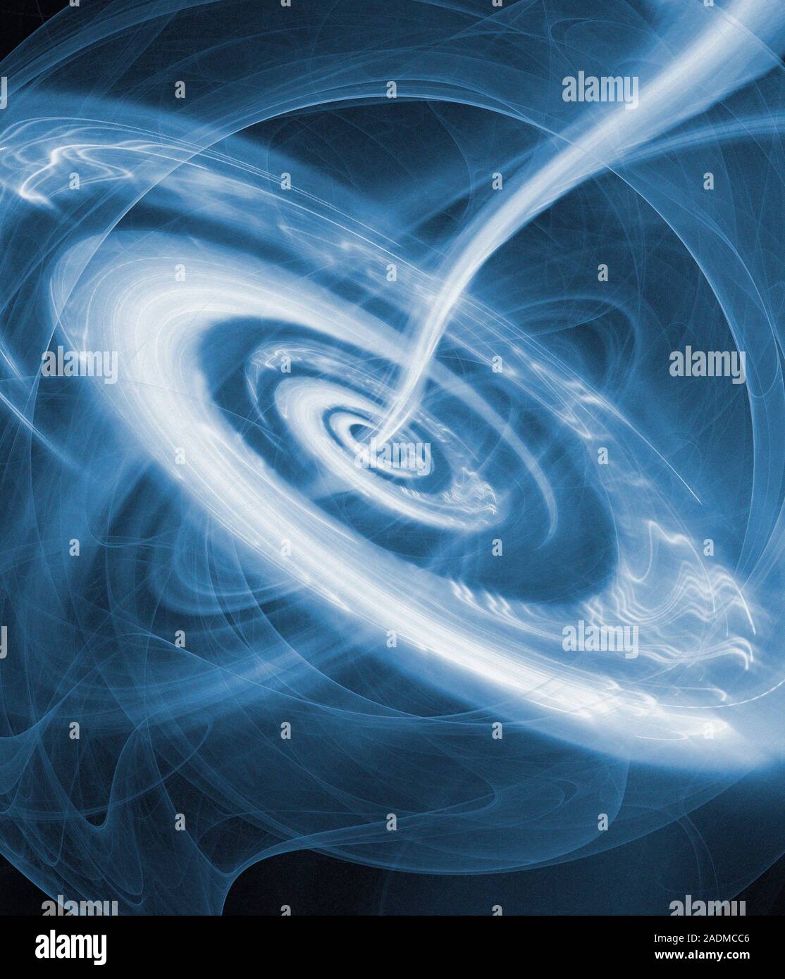 Black hole, conceptual computer artwork. Matter is spiralling into the ...