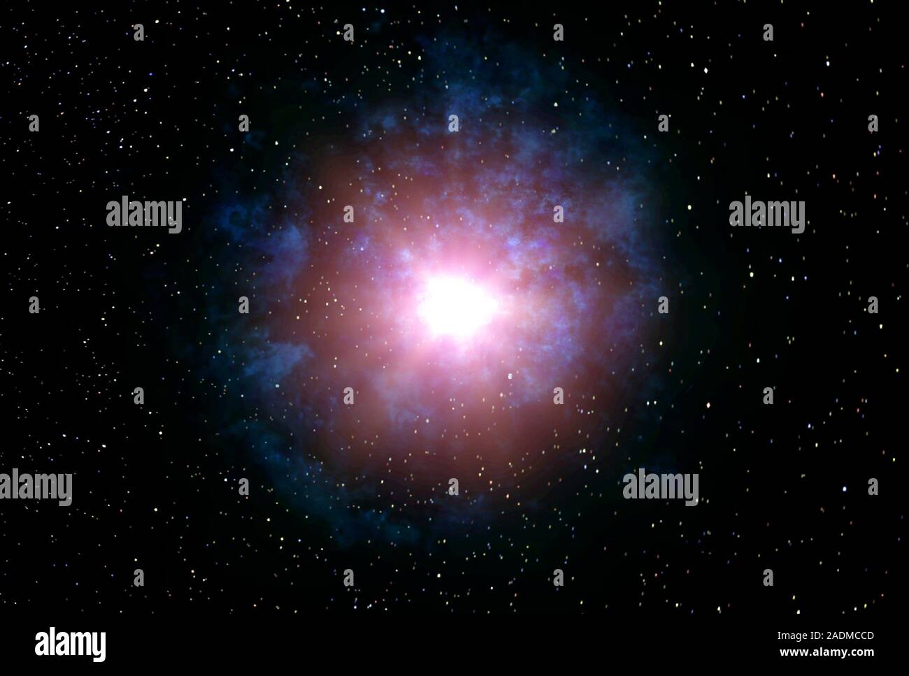 Gamma ray burst, computer artwork. This is a face- on view of a gamma ...