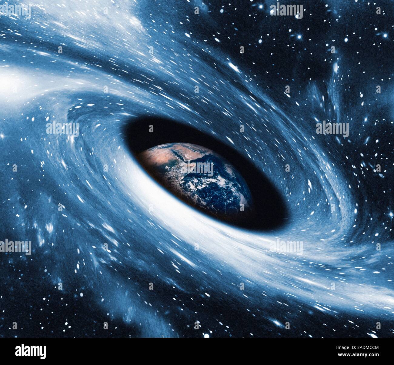 Black hole swallowing Earth, computer artwork. Black holes are regions ...