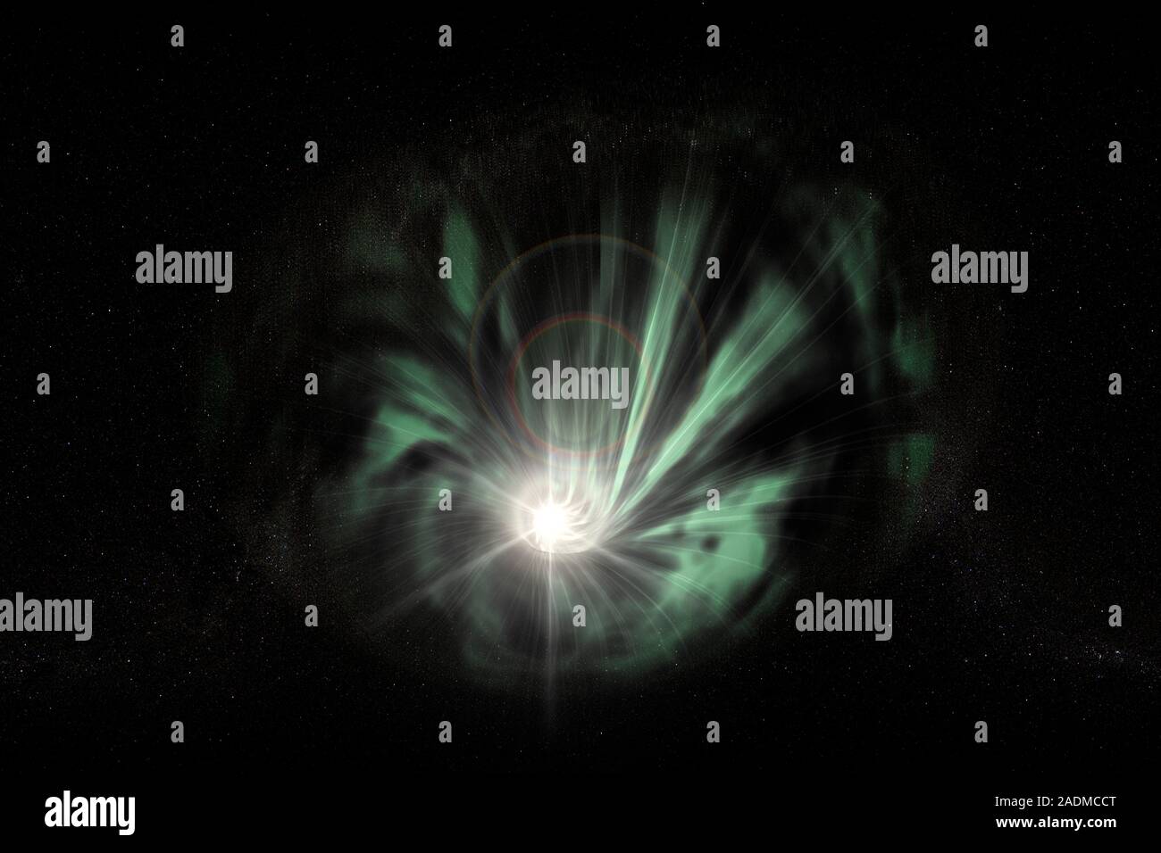 Black hole, computer artwork. Surrounding gas and dust are spiralling ...