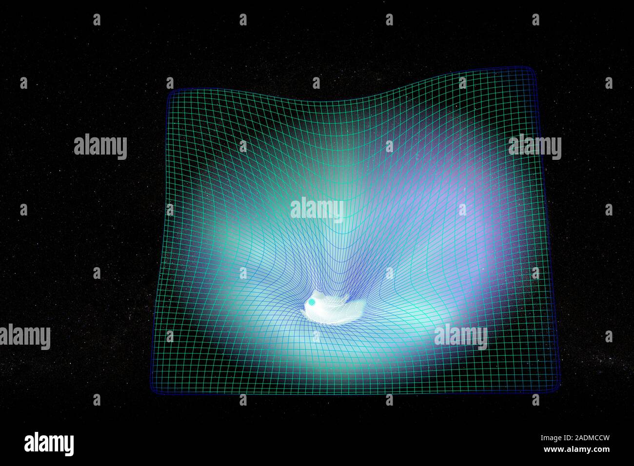 Black hole, computer artwork. The black hole is shown as a ...