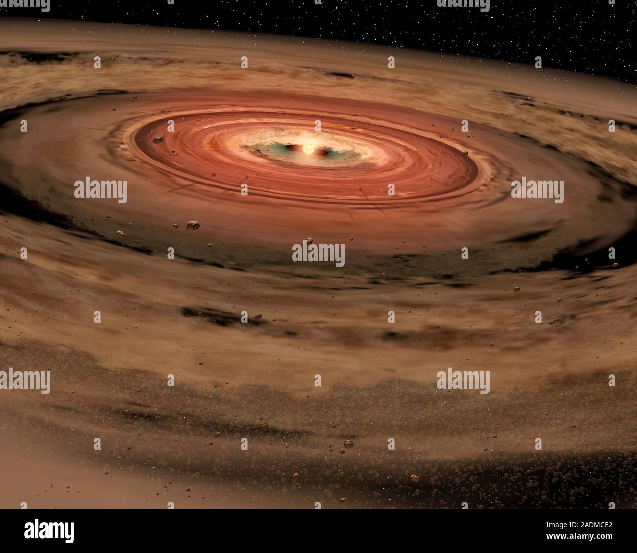 Brown dwarf. Computer artwork of a brown dwarf (orange) surrounded by a ...