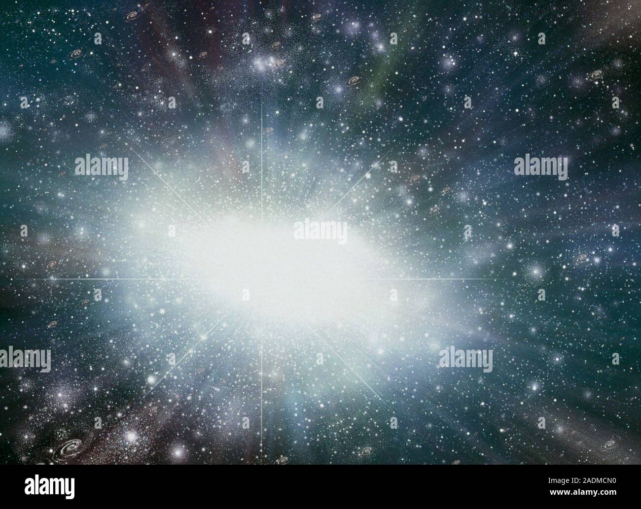 Supernova. Computer artwork of a galaxy which has a star exploding as a ...