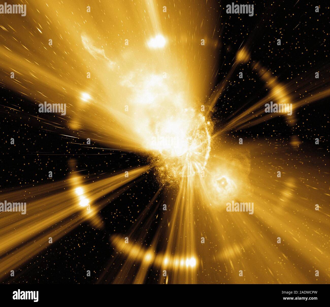 Supernova explosion, computer artwork. Supernovas are the explosive ...