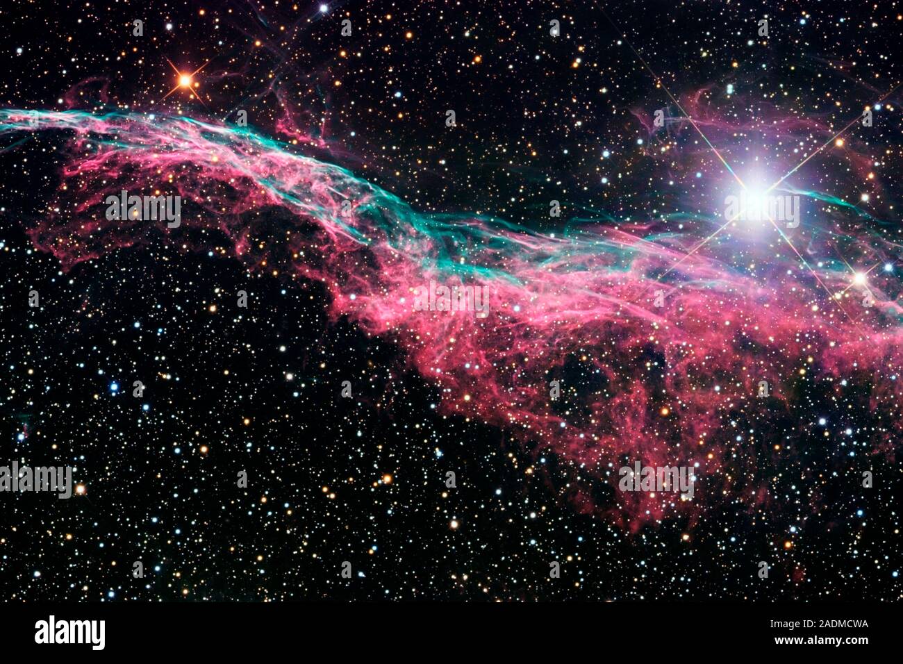 Veil nebula supernova remnant (NGC 6960), optical image. This wisp of ...