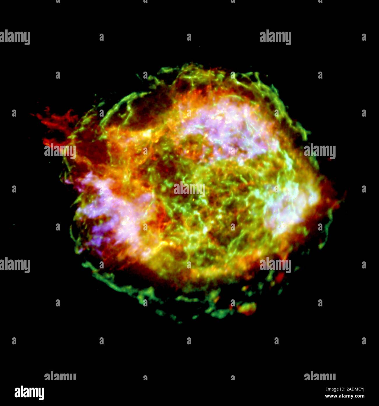 Supernova remnant Cassiopeia A, Chandra X-ray image. Shells of gas are ...