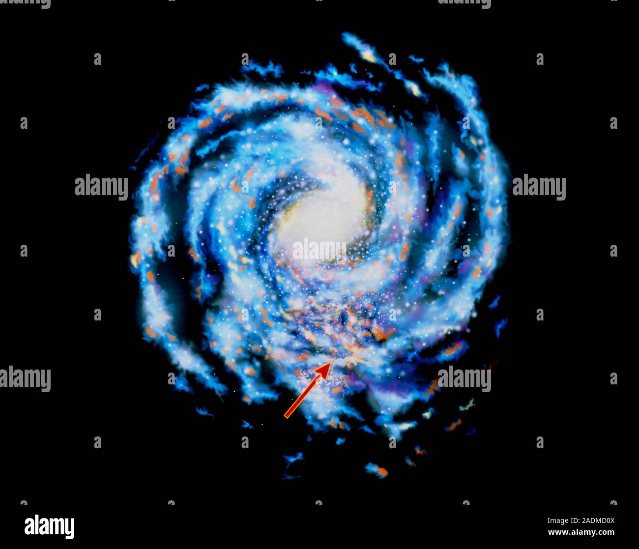 The Milky Way. Map of our galaxy, with the Sun's position arrowed. The ...