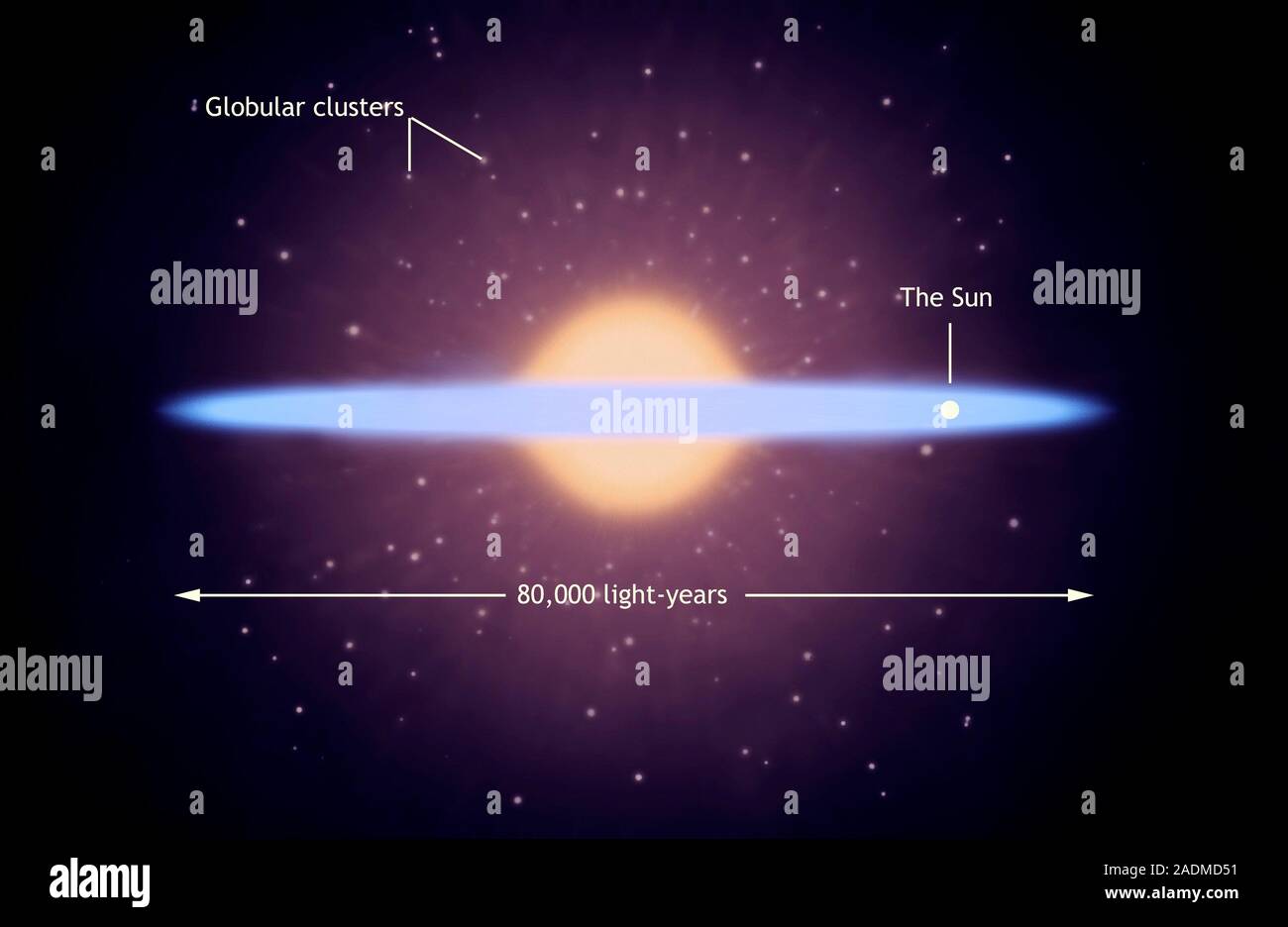 Milky Way galaxy. Diagram showing the structure of the Milky Way galaxy, of which the Sun is a ...