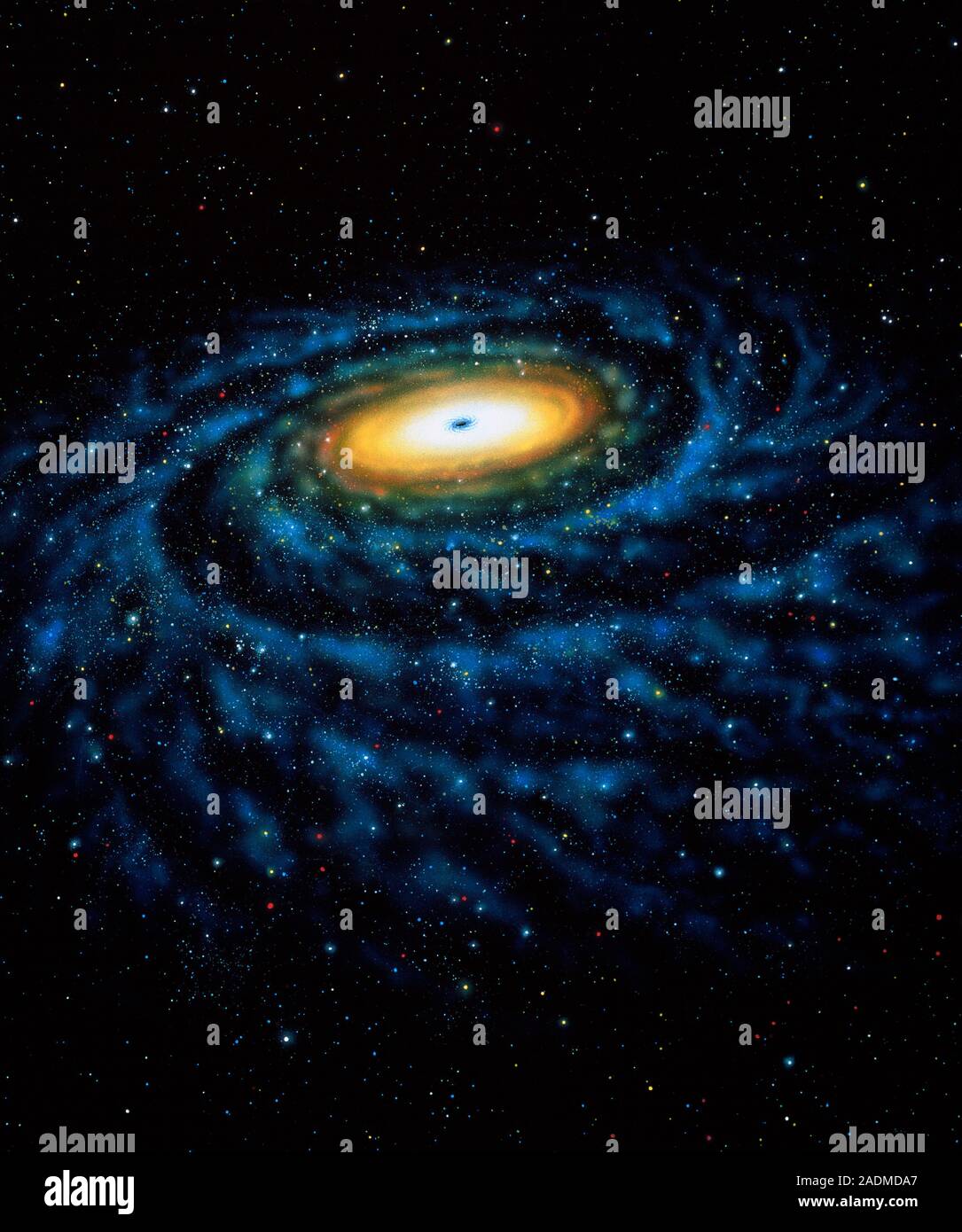 Spiral galaxy. Artist's impression of a spiral galaxy with a central ...