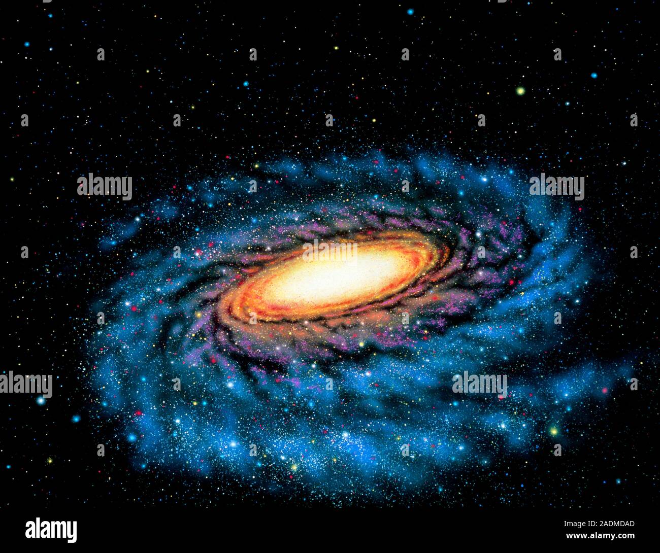 Spiral galaxy. Artist's illustration of a spiral galaxy showing the ...