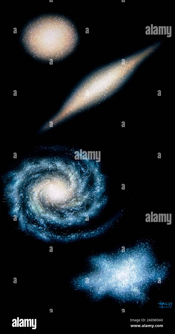 Galaxy types. Artwork showing four of the more common types of galaxy ...