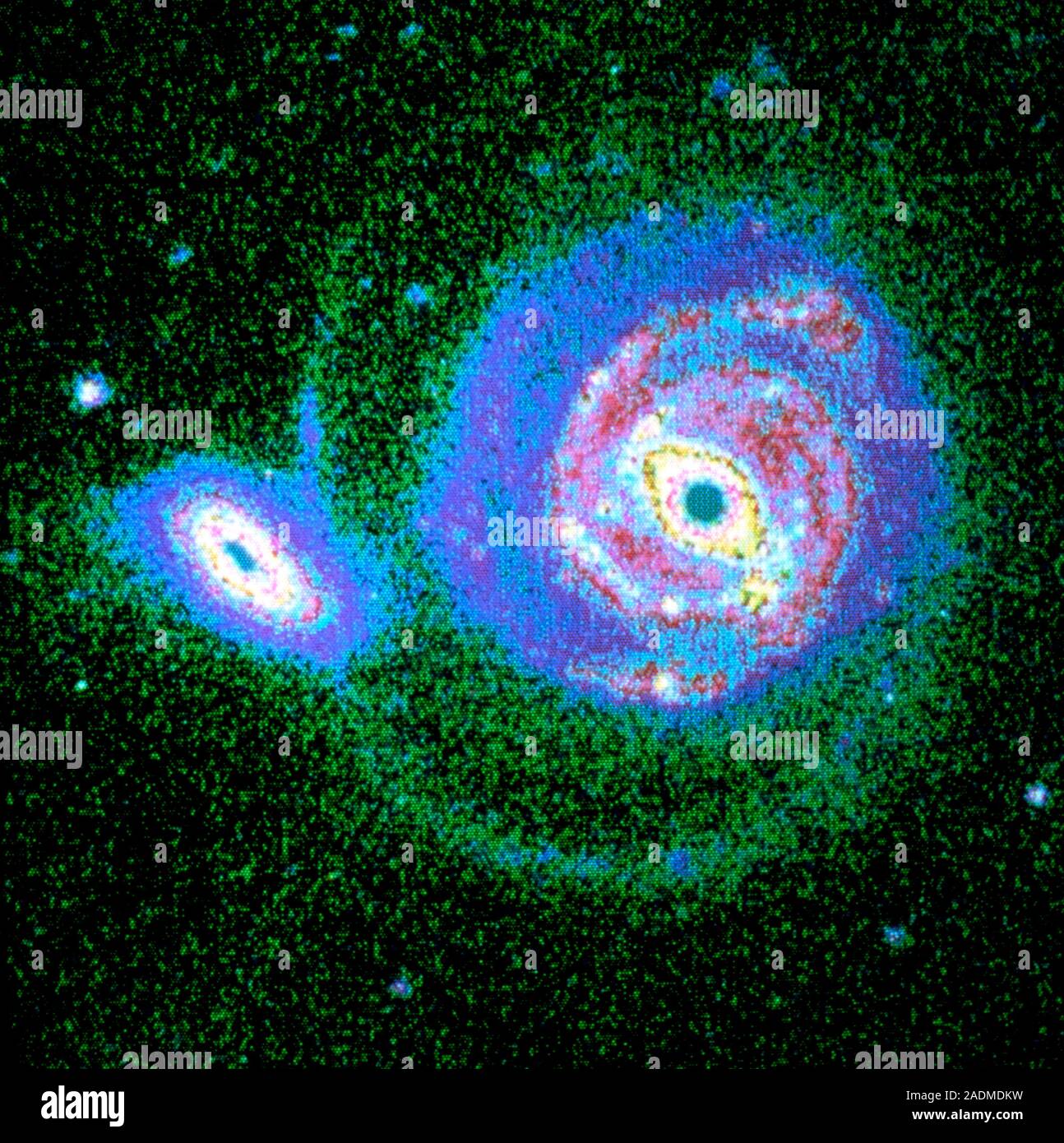 Optical CCD image of the interacting galaxies Arp 297 A & C, also known ...