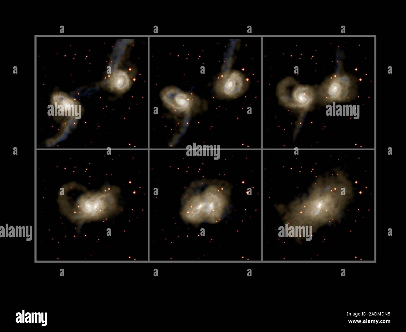 Galactic collision. Image 2 of 2. Supercomputer model of a collision ...