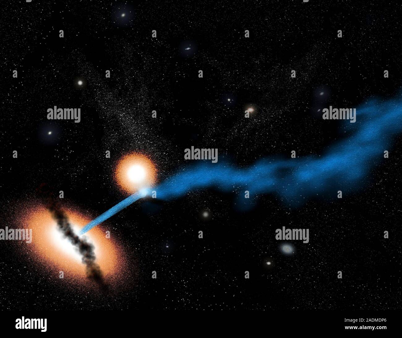 Interacting galaxies 3C 321. Artwork of the two galaxies (yellow) in ...