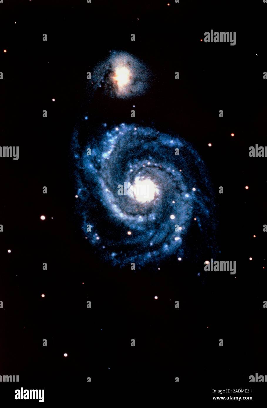 Optical image of the system M51 (the Whirlpool galaxy) which is formed ...