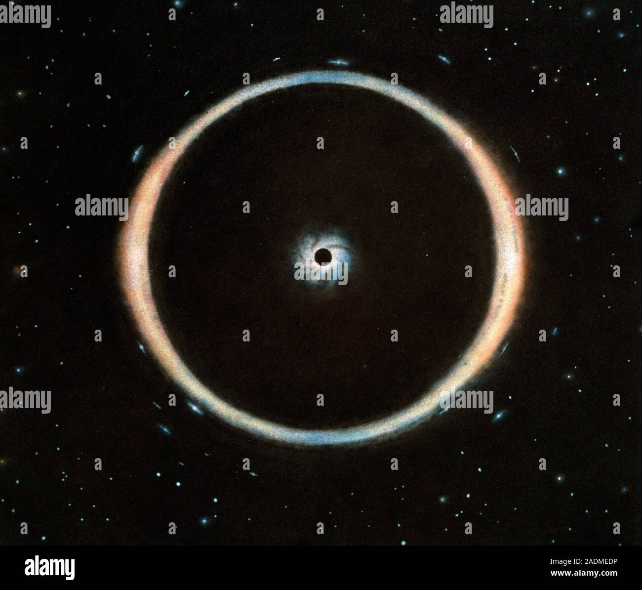 Einstein ring. Artwork of an Einstein ring, formed when two massive objects are perfectly ...