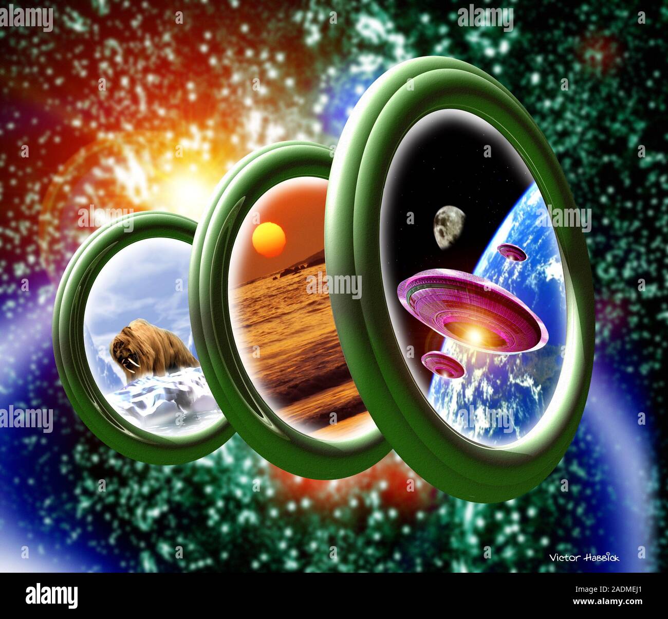 Time travel. Conceptual computer artwork of a warp in space that acts ...