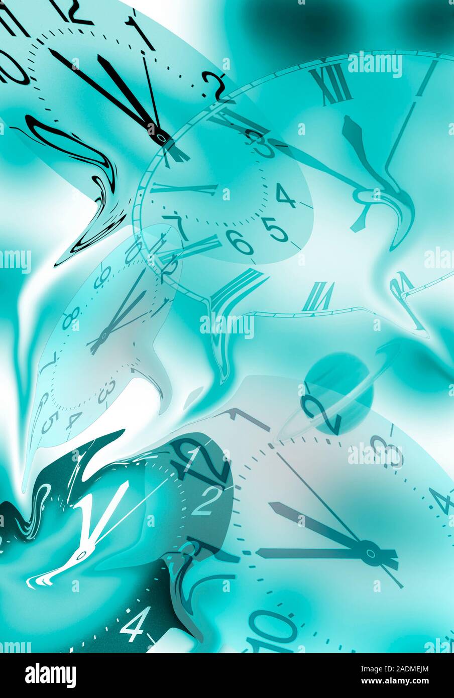 Time warp. Conceptual computer artwork of warped clock faces. This ...