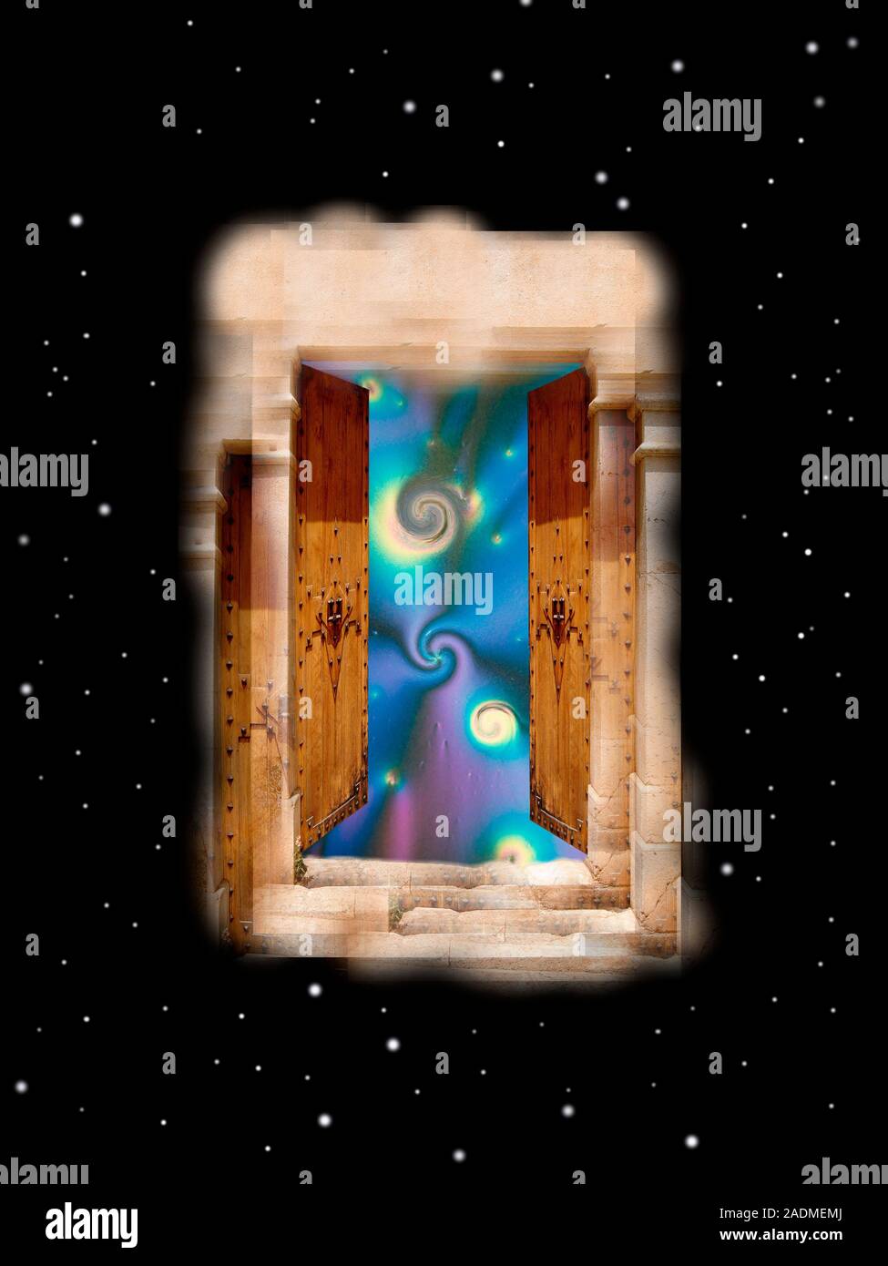 Space portal. Conceptual computer artwork of a door in space allowing ...