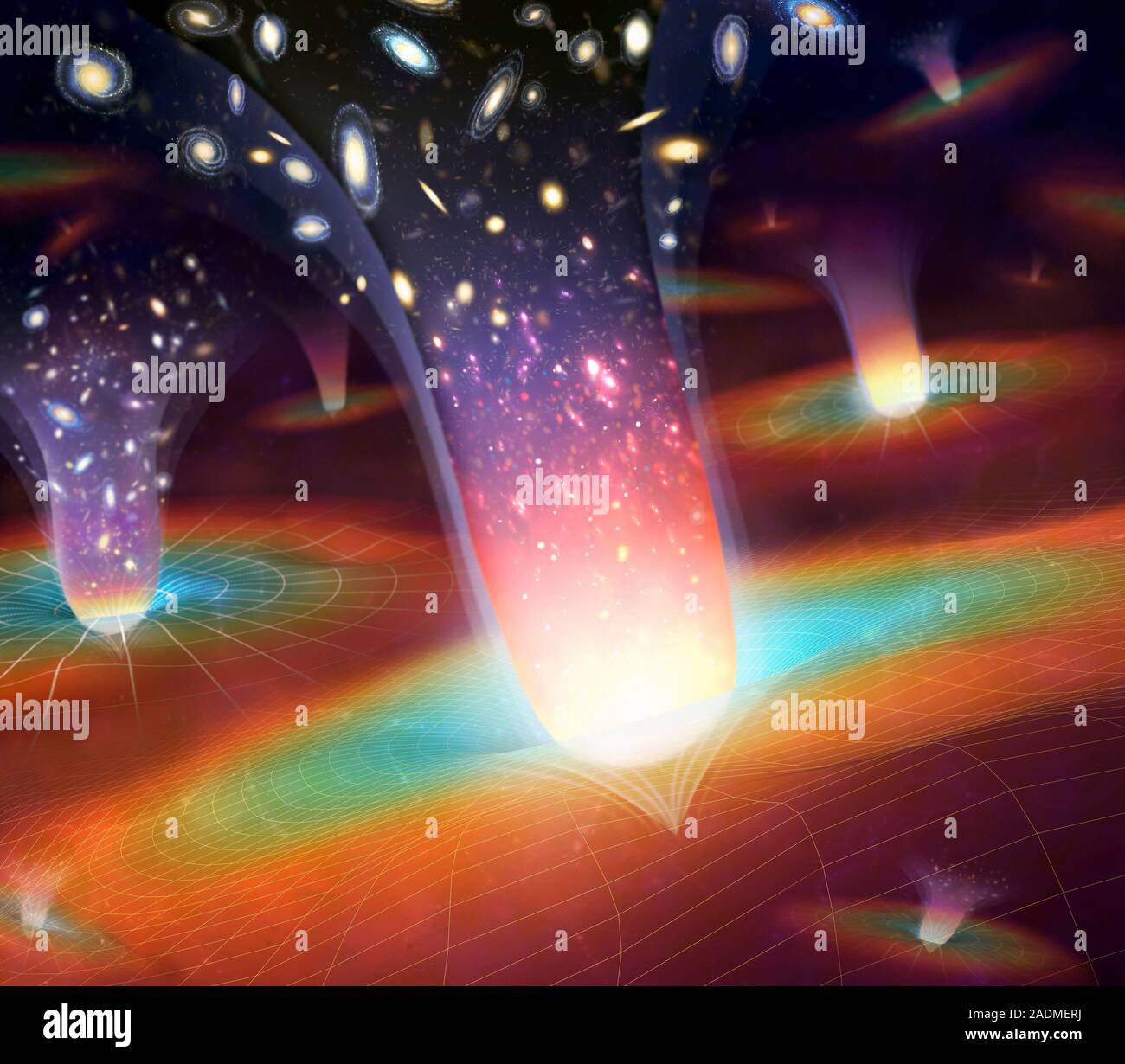 Multiple universes. Computer artwork showing funnels that represent ...